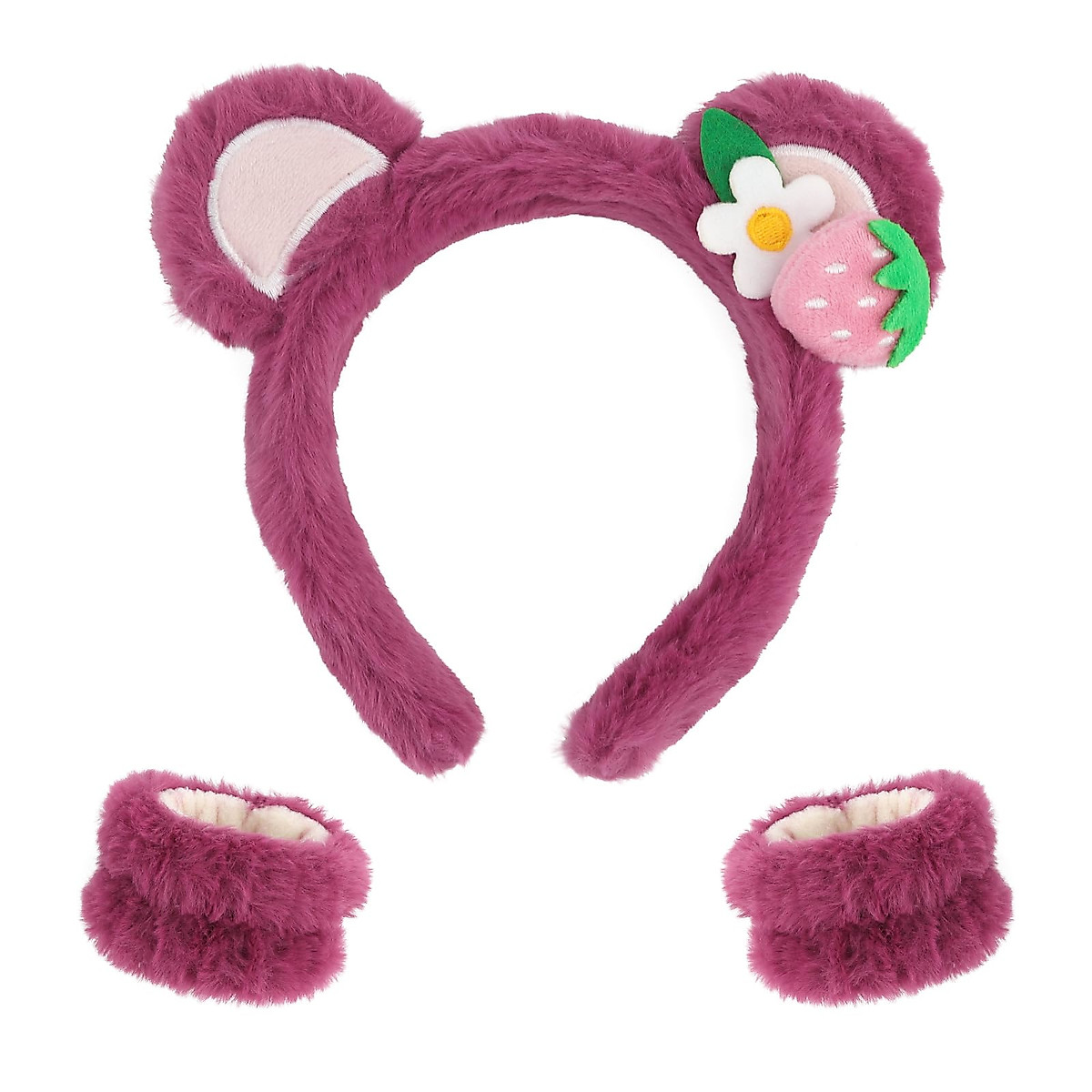 CAVETEE 3 Piece Cute Headband Set for Women - Elastic Makeup, Skincare, and Spa Headband with Wristband