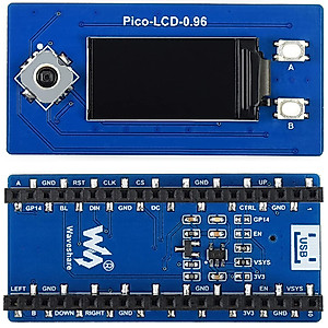 waveshare 0.96 inch LCD Display for Raspberry Pi Pico, 65K Colors Display Module, IPS Screen, 160×80 Pixels, Embedded ST7735S Driver, Using SPI Bus, Compatible with Raspberry Pi Pico Header