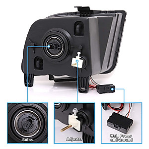 AmeriLite Smoke for 2005-2009 Ford Mustang Xtreme LED Halos Smoke Halogen Headlights Assembly Pair - Passenger and Driver Side