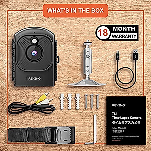 Rexing TL1 Time-Lapse Camera 2.4” LCD 1920x1080 Full HD Video 110° Wide-Angle Lens 6 Month Battery Life 2W White LED Loop Recording, Storage up to 512GB For Photography,Construction,Nature Observation