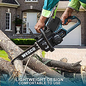 Cordless Chainsaw, WESCO Chain Saw, 2Pcs 4.0Ah Li-ion Battery and Charger Included, Tool-Free Chain Tensioning, Auto Chain Lubrication, Battery Power Chain Saws (40V - 12in)