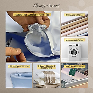 Beauty of Orient 19 Momme Premium Mulberry Silk Pillowcase for Hair and Skin | Handcrafted Hypoallergenic & Anti-Acne 100% Silk Pillow Cases with Zipper | King - 20" x 36", Red Velvet