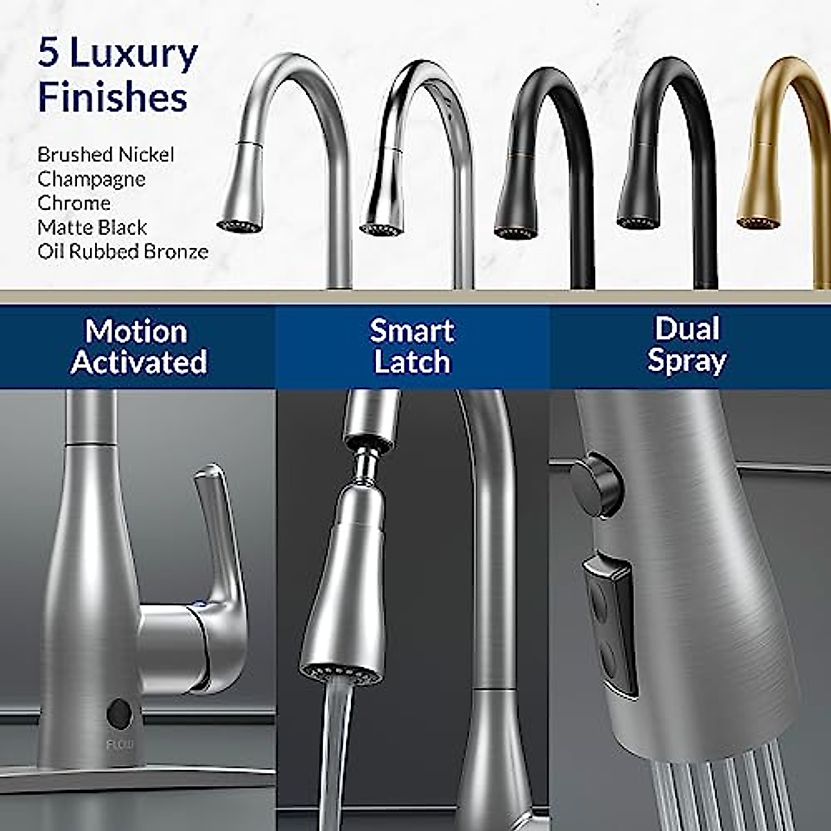 Bio Bidet by Bemis FLOW Motion Activated Single-Handle Pull-Down Sprayer Kitchen Faucet, Brushed Nickel