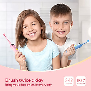 Elifloss Kids Electric Toothbrushes, 2 Modes with Memory, 2 Min Timer, Fun&Easy Clean, IPX7 Waterproof Rechargeable Kids Toothbrush for Age 3-12 with 3 Dupont Soft Bristles, Pink
