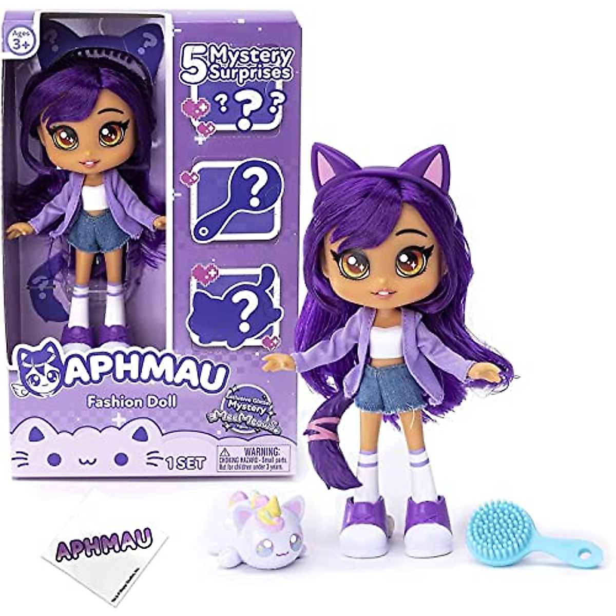 Aphmau Fashion Doll; 5 Awesome Surprises, 1 of 3 Exclusive Glitter MeeMeows Mini Figure, Feline Fashion