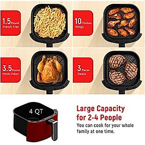 Air Fryers 4 Qt, Fabuletta 9 Cooking Functions Smart Air Fryers, Shake Reminder, Powerful 1550W Electric Hot Air Fryer,Tempered Glass Display, Dishwasher-Safe & Nonstick, Quiet, Fit for 2-4 People