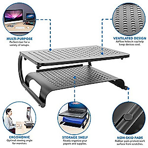 MOUNT-IT! 2 Tier Desk Organizer Riser | Computer Monitor Stand with Keyboard Storage Shelf for Desktops, Laptops, Printers, Home Office Space Saver (2 Shelves)