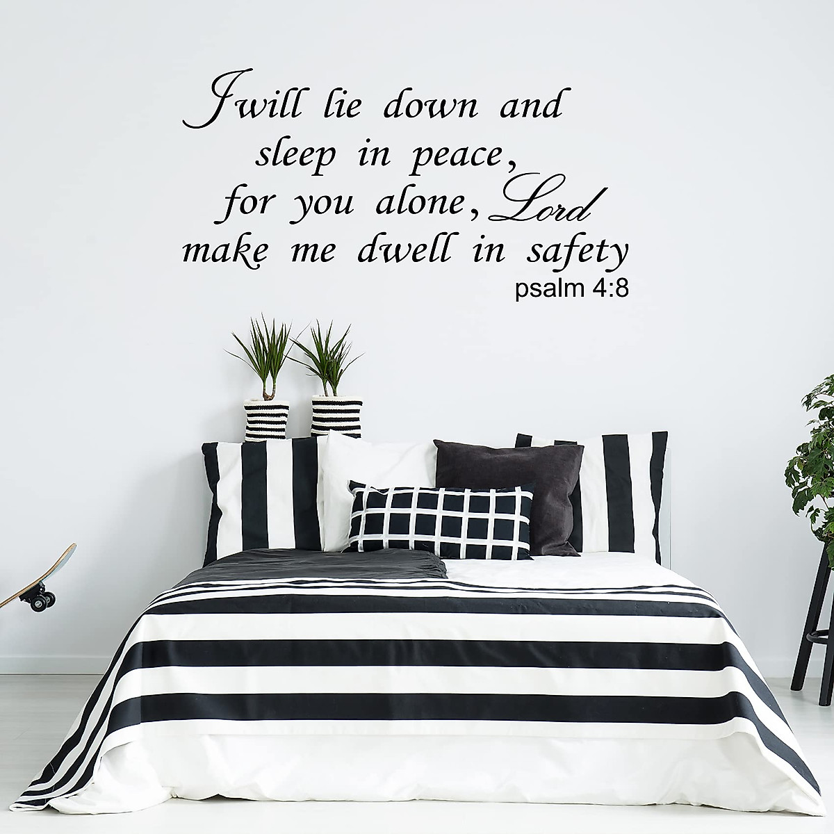 I Will Lie Down and Sleep in Peace for You Alone Lord Make Me Dwell in Safety Wall Decals Bible Verse Religious Quotes Scripture Bedroom Christian Home Art Decor Vinyl Stickers