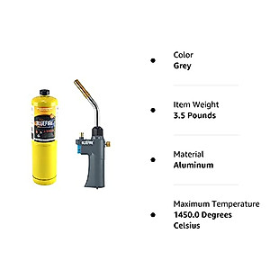 BLUEFIRE BTS-8090 Auto ON/OFF Trigger Start Heavy Duty Gas Welding Torch Head Adjustable Swirl Flame Hand Hold Portable Fuel by MAPP/MAP Pro/Propane 1lb Bottle Tank (Torch Kit with MAPP Cylinder)