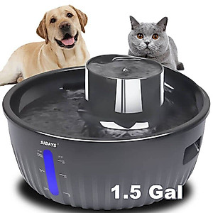SIBAYS Dog Water Fountain for Large Dogs,195OZ 6L 1.5GAL Water Bowl Dispenser with 5 Layer Filter, Automatic Super Quiet Overflow Protection with Visible Water Reminder Drinking-Safe Material