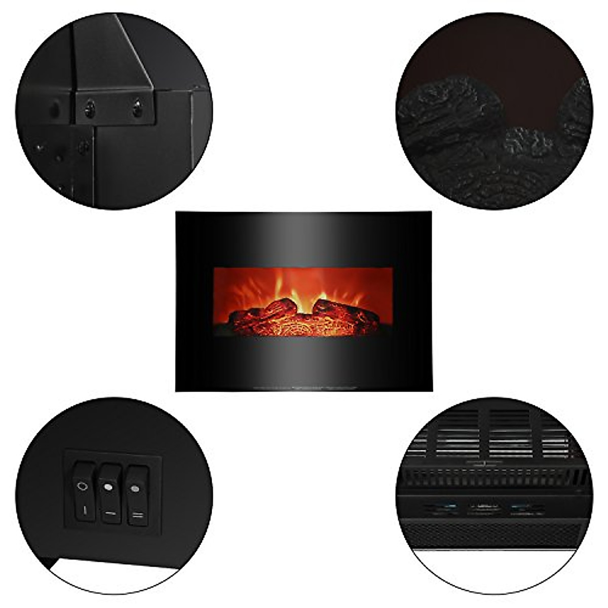 Winado 26'' Wall Mounted Electric Fireplace, Heat Adjustable, Panel Button Control, Overheating Safety Protection, Fireplace Heater for Indoor Use, Black