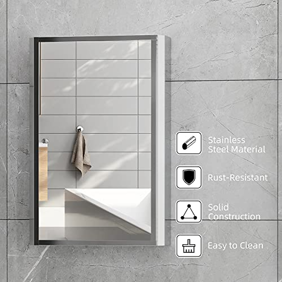 HOMCOM Bathroom Mirrored Cabinet, Vertical 16" x 24" Stainless Steel Frame Medicine Cabinet, Wall-Mounted Storage Organizer with Single Door​