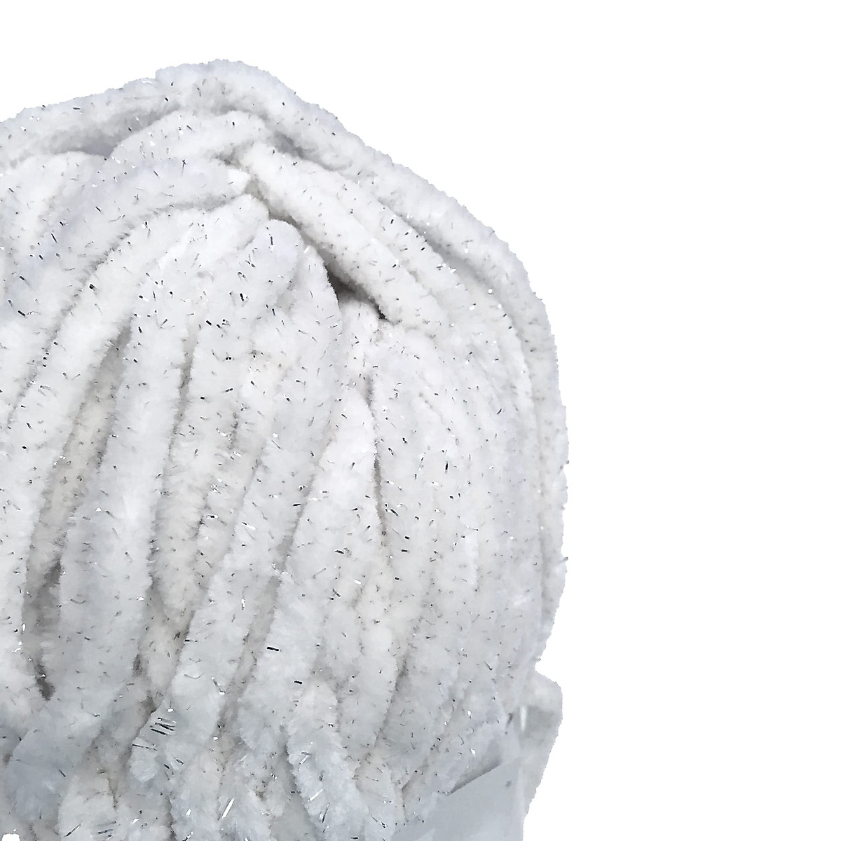 Troyarn Velvet Star, Silvery Glitter Chenille Baby Blanket Yarn Amigurumi Yarn for Crocheting and Knitting Super Bulky 100 gr (120 yds) Length: 110 m (10401 - White, 1 Skein)