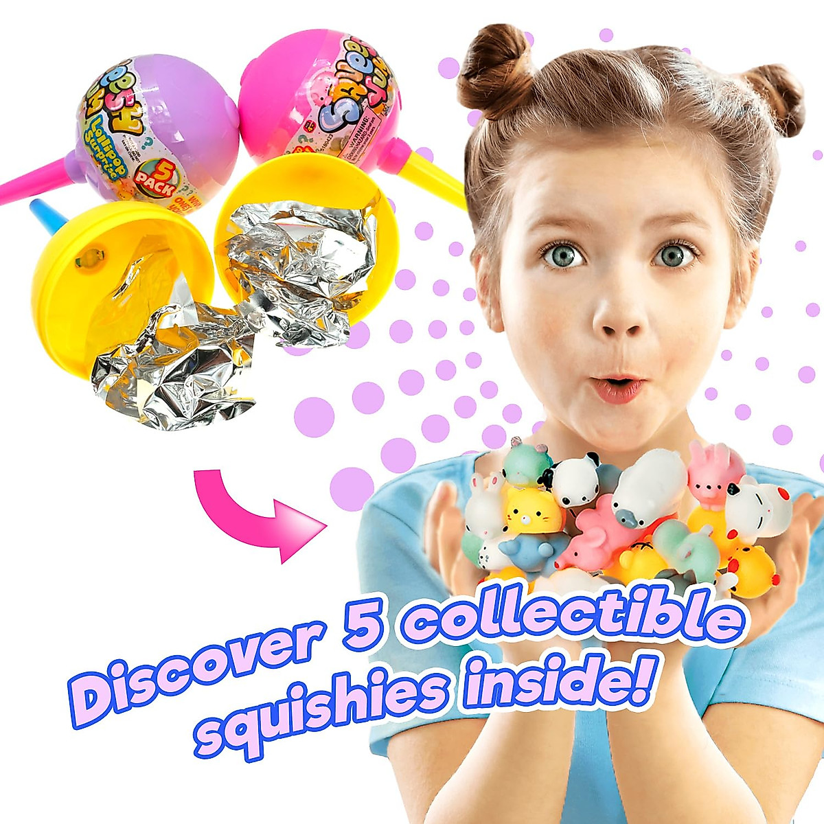 JA-RU Lollipop with 5 Surprise Squishy Toy Inside (1 Mystery Lollipop) Squish Yum Mochi Kids Mini Squishies Animals Stress Toys Easter Basket Stuffers Fidget Toys Party Favors. 3336-1