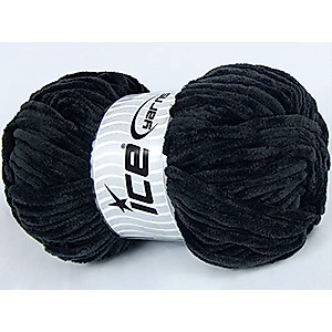 Lot of 4 x 100gr Skeins Ice Yarns Velvet Chenille Hand Knitting Yarn Black