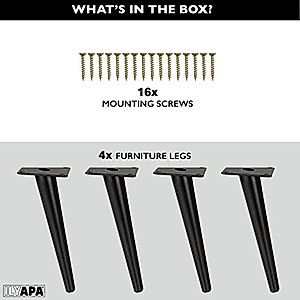 Ilyapa Tapered Oblique Metal Furniture Leg - Set of 4 Black Mid Century Modern 8 Inch Tapered Replacement Furniture Feet for Sofas, Chairs, Tables