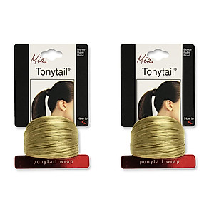 Mia Beauty Tonytail Ponytail Wrap Hair Accessory made of Synthetic Hair on Elastic Rubber Band for Hair Wrapped Look, Women, Teens, Girls, Dancers - Blonde 2 pcs