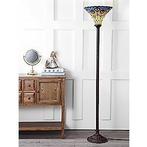 JONATHAN Y JYL8006A Peacock Tiffany-Style 70" Torchiere LED Floor Lamp, Tiffany, Traditional, Art Nouveau Style, Office, Bedroom, Living Room, Family Room, Dining Room, Hallway, Foyer, Bronze