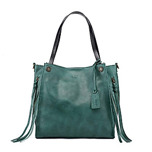 OLD TREND Leather Daisy Leather Tote Hand-painted Vintage Genuine Leather Handbag (Vintage Green)