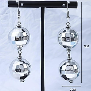 Disco Ball Earrings 60's 70's Silver Mirror Disco Ball Sunflower Pendant Ball Earrings Masquerade Costume Halloween Accessories- 2 silver