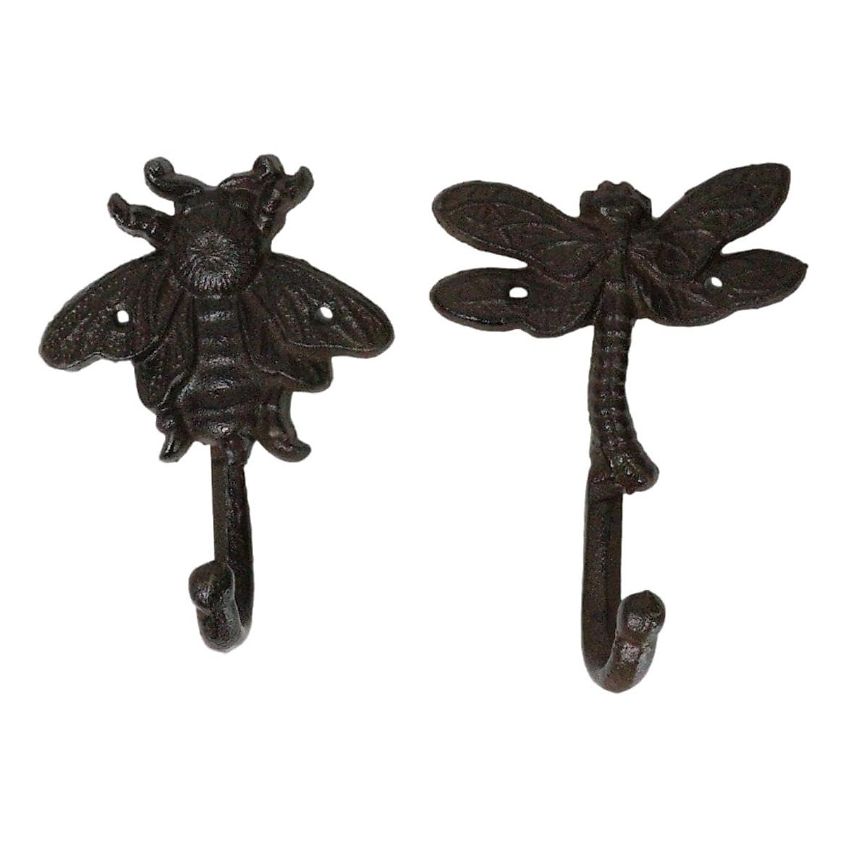 Ebros Set of 4 Cast Iron Vintage Rustic Fancy Bugs Bee Ladybug Butterfly and Dragonfly Wall Hooks Plaque Countryside Western Vintage Cottage Home Or Office Organization