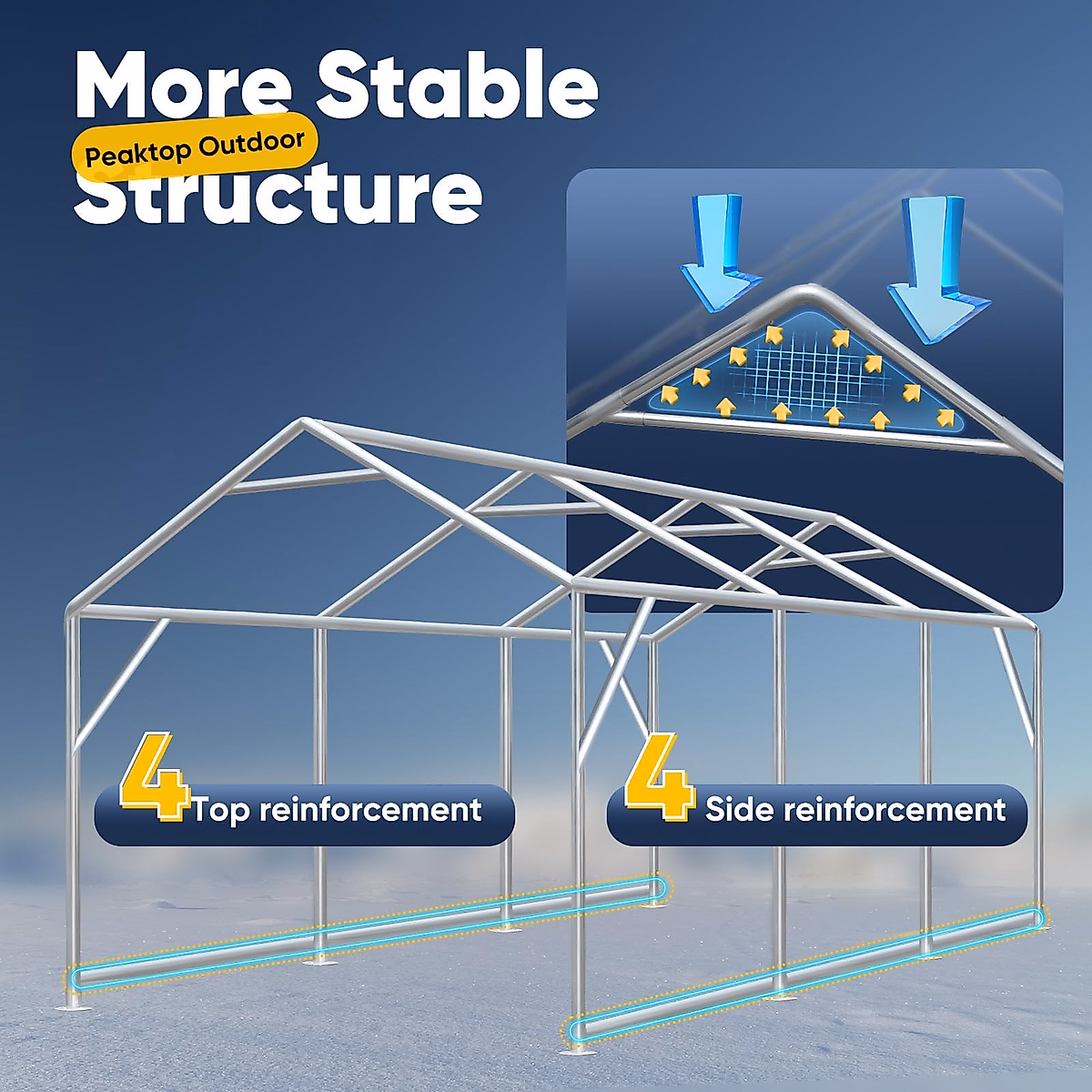 PEAKTOP OUTDOOR 12x20 ft Heavy Duty Carports, Portable Car Canopy, Garage Tent, Boat Shelter with Reinforced Triangular Beams and Ground Bar, Removable Sidewall & Zipper Doors, Grey