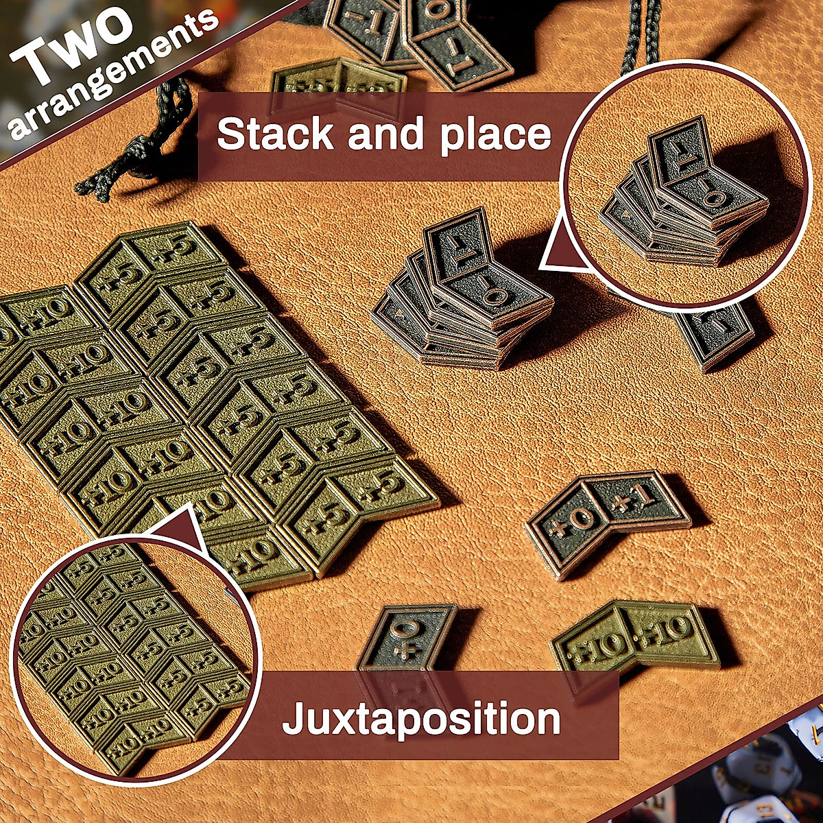 60 Pieces Magic Gathering Counters Tokens Antique Gold Metal Tokens Counters Double Sided Compatible with CCG and MTG with Velvet Drawstring Pouch