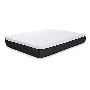 Amazon Basics Cooling Infused Gel Memory Foam Firm Support Latex-Feel Mattress, CertiPUR-US Certified, Queen Size, 12 inch, White/Dark Gray
