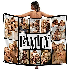 Custom Blankets with Photos, Personalized Picture Blanket with 10 Photos Collage, Custom Blanket with Picture for Family Mom Dad Couples Baby, Personalized Picture Throw Blanket for Birthday Festival