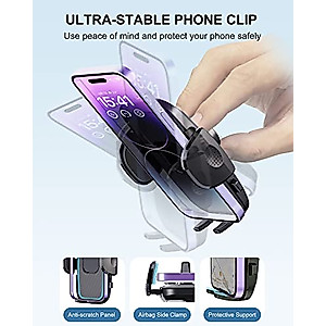 Car Vent Phone Holder Mount Clip with Extension Arm[2 Mounting Options][Never Blocking] Universal 2 In 1 Car Cell Phone Holder Mount [360°Rotation] Compatible with iPhone 13 14 Samsung All 4-7"Phone