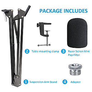 Razer Seiren X Boom Arm with Pop Filter - Mic Stand with Foam Cover Windscreen for Razer Seiren X Streaming Microphone by YOUSHARES
