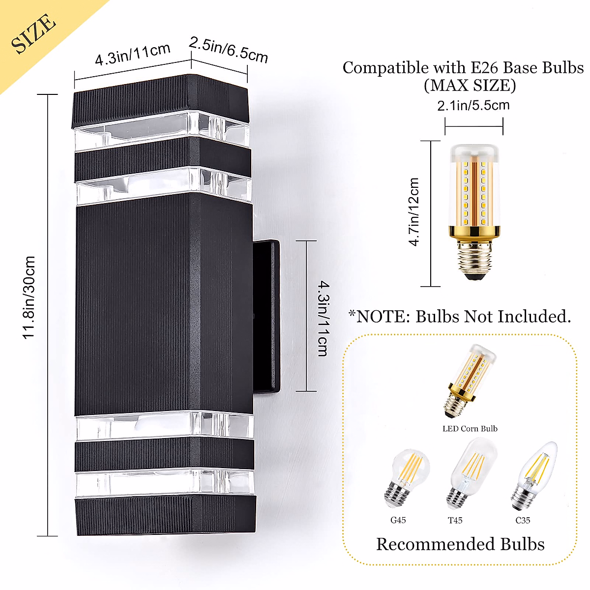 2 Pack Square Up and Down Lights Outdoor Wall Light with E26 Base, Aluminum Waterproof Outdoor Wall Lamps Outdoor Wall Sconce Exterior Lamps for House Front Porch Patio Garage Doorway