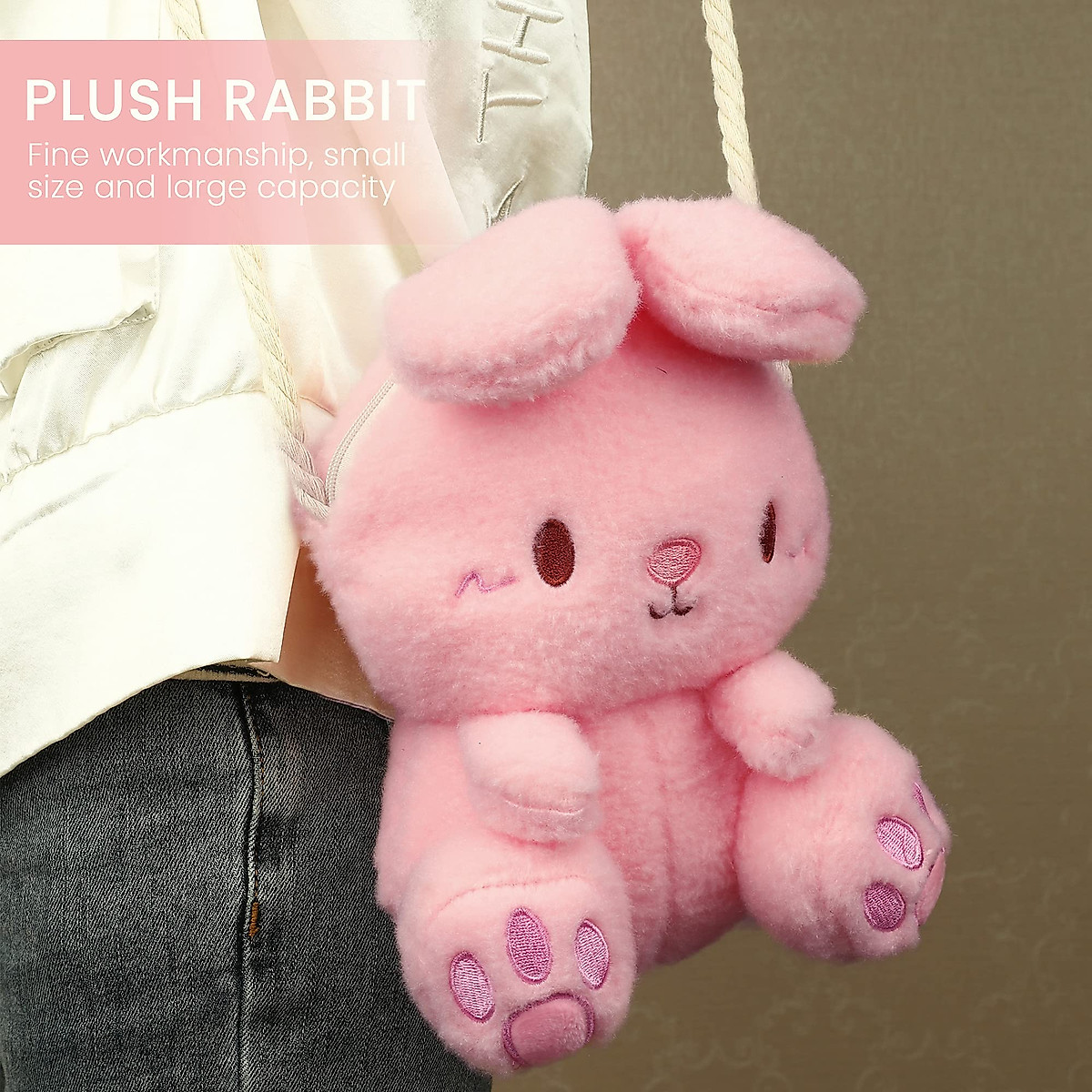 ZIIVARD Plush Bunny Crossbody Messenger Shoulder Bags Cartoon Rabbit Chain Strap Satchel Women Girls Lolita Casual Mobile Phone Travel Bag (Pink)