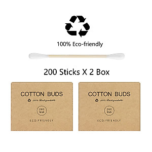 Kiemeu Bamboo Qtips Cotton Swabs With Wooden Sticks Q Tips For Ears Swabs 400 Count Bamboo Cotton Buds
