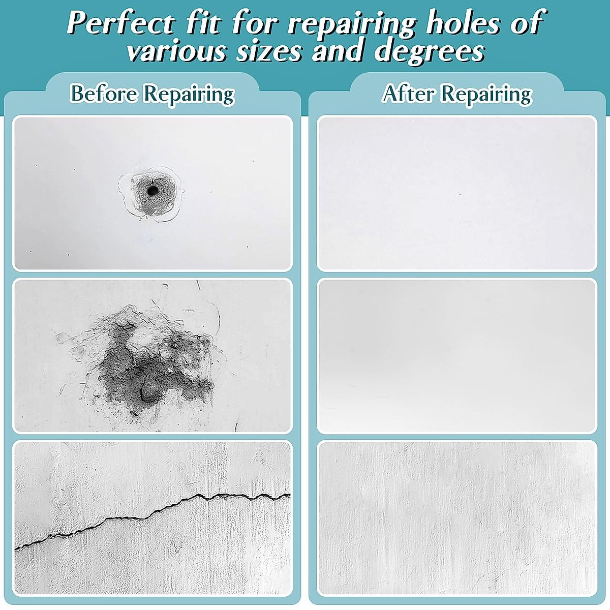 TUZAZO 12 Pack Drywall Repair Kit, 4/6/8 Inch Aluminum Fiber Mesh Dry Wall Repair Patches with Scraper and Sandpaper, Self-Adhesive for Ceiling Plaster Wall Hole Easy Solution