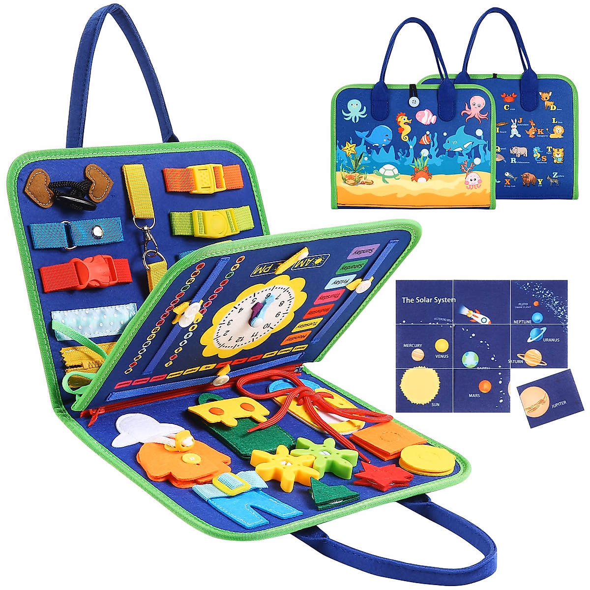 khlerox Busy Board Montessori Toy for Toddlers, Educational Learning Activity Sensory Board, Developing Sensory Toy for Fine Motor Skills, Travel Toy for Plane Car, Gift for Boys Girls