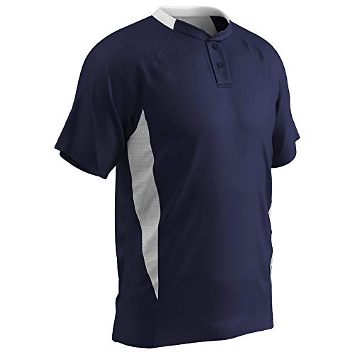 CHAMPRO Boys' Clean Up 2-Button Youth Baseball/Softball Jersey, Navy, White, Large