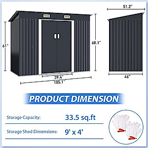 JAXPETY Garden 4.2' x 9.1' Storage Shed, Galvanized Steel Outdoor Storage Shed with Four Vents and Lockable Door, Outdoor Backyard Storage for Lawn Mover, Bike, Garbage Can, Tools