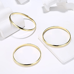HAIAISO 6MM 14K Gold Plated Bracelet Bangle Bracelet for Women Plain Polished Bracelet Couple Valentines Day Gifts