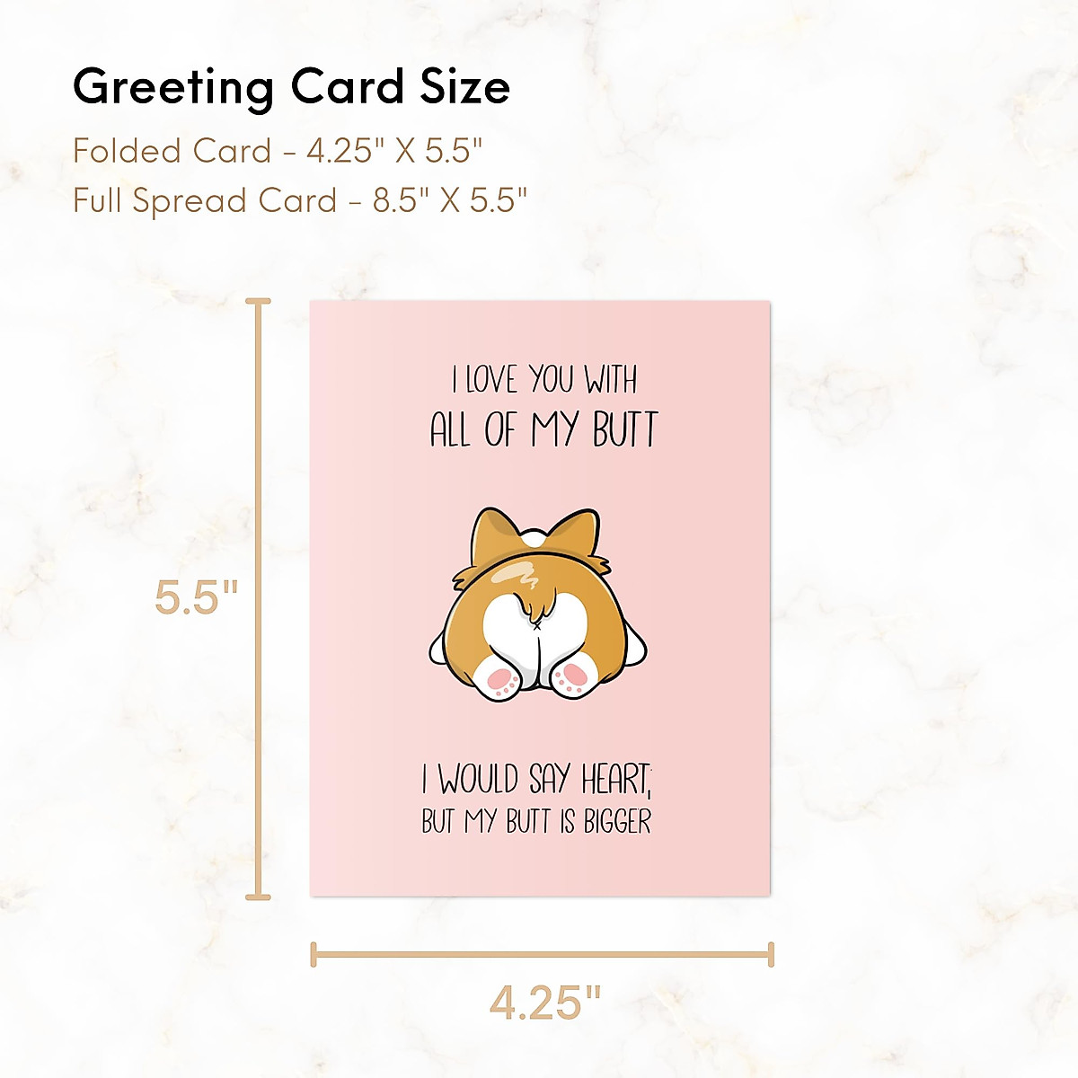 ALY LOU Corgi Anniversary Card for Boyfriend Husband, Funny Birthday Card for Him Her, Sarcastic Adult Card for Wife Girlfriend, Dirty Greeting Card - I Love You With All My Butt