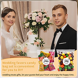 AIOMOB 100 Set His Her Favorite Stickers Candy Bags Wedding Favor Stickers 4x6 Inches Self Sealing Cellophane Bags for Wedding Favor Labels Guest Welcome Bag Stuffers Bulk