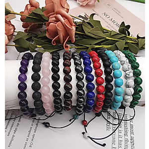 SAMOCO 12 Pcs 8mm Beads Natural Crystal Bracelet for Women Men Gemstone Beads Bracelet Unisex Adjustable Macrame Bracelets Set