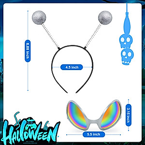 Farochy Costume Headwear - Silver Alien Headband with Glasses and Holographic Glitter, Halloween, Cosplay Party, Christmas, Birthday, Unisex, Partygoers, Families, All Ages