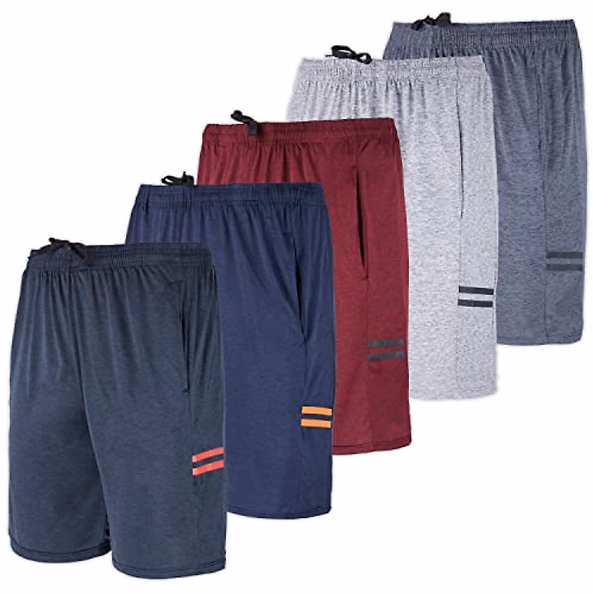Real Essentials Mens Dry Fit Shorts Dri Active Wear Short Men Athletic Performance Basketball 9 Inch Inseam Sweat Tennis Soccer Running Essentials Gym Casual Workout Sports, Set 6, XXL, Pack of 5