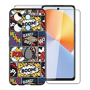 KJYFOANI for Infinix Note 30 Case, [ 1 x Tempered Glass Protective Film], Shockproof Soft Cover, with [360° Rotation Ring Kickstand] Case for Infinix Note 30 (6.78") - Surprise