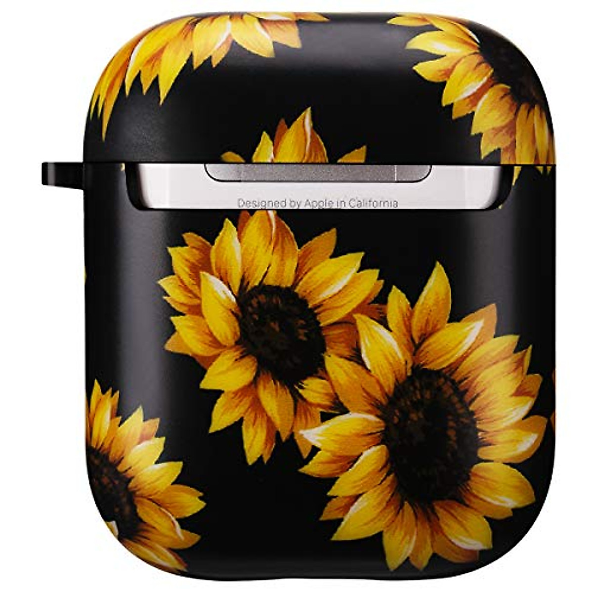 Qokey Compatible with Airpods Case,Flower Floral Pattern Cute Case for Women Girls Soft Silicone Wireless Charging Case Chrome Keychain Portable & Shockproof Accessories Kit for AirPods 1/2 Sunflowers