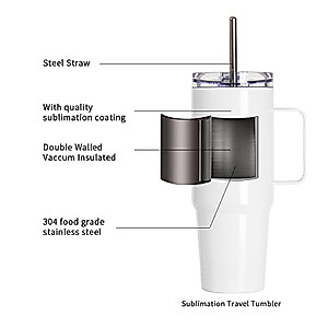PYD Life Sublimation Tumblers Blanks with Handle 30 OZ White Coffee Mugs Insulated Reusable Travel Cups with Leakproof Lid and Stainless Straw for Tumbler Heat Press 4 Pack