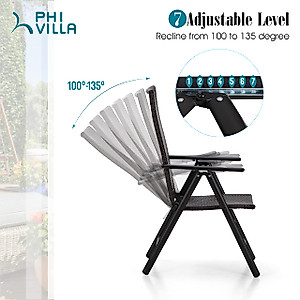 PHI VILLA Patio Wicker Dining Chairs Set of 2, Adjustable Folding Patio Chairs Outdoor Rattan Wicker Chairs for Deck, Porch, Poolside, Yard