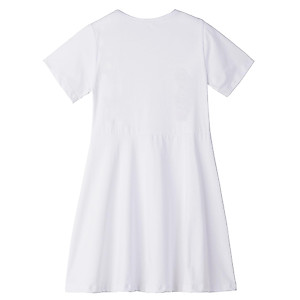 Niyage Toddler Girls Cotton Short Sleeve Dress Loose Casual A-Line Skater Dresses White 130