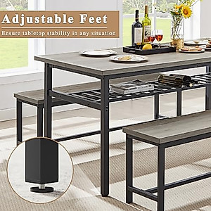 Rovibek 2 Benches Dining Table Set, Modern Space Saving Kitchen Desk, Wooden Industrial Style Farmhouse, 67", Grey